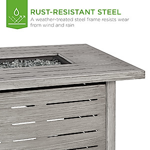Best Choice Products Fire Pit Table 42in 50,000 BTU Rectangular Steel Propane Gas for Outdoor, Patio w/Burner Lid, Auto Ignition, Hideaway Tank Storage, Cover, Glass Beads - Gray