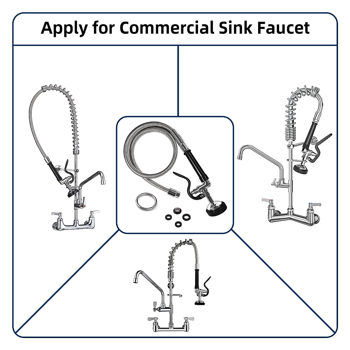 Commercial Sink Sprayer Valve with 45" Pre Rinse Hose, Pre Rinse Sprayer with Flexible Stainless Steel Hose Assembly for Commercial Kitchen Faucets, Black