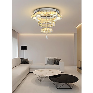 ykolupty W24 Crystal Chandeliers,Round Chandelier for Living Room Modern Ceiling Light Fixture Lamp for Foyer Bedrooms Dining Room Hallway LED Dimmable 2700K-6000K