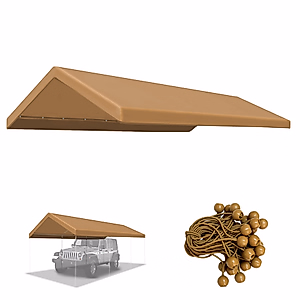BenefitUSA 12'x20' Carport Canopy ONLY Tent Garage Replacement Top Tarp Car Shelter Cover w/Ball Bungees(TAN)