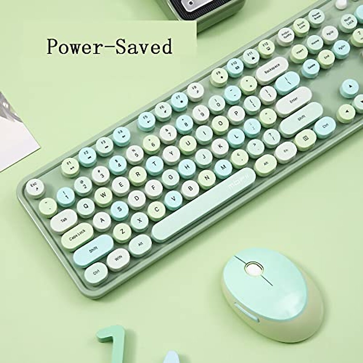 Mofii Wireless Keyboard and Mouse Combo,2.4G USB Multi-Color Cute Full Size Keyboard and Optical Mice Set for Computer Desktop PC Laptop (Green-Mixed)……