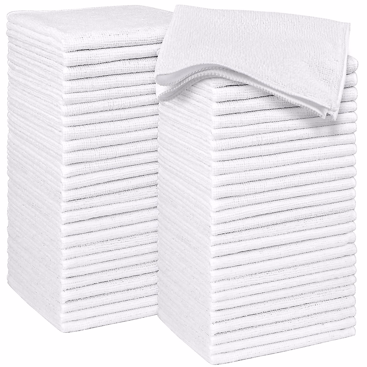 HOMEXCEL Microfiber Washcloths Towel Pack of 50, 12" x 12" Highly Absorbent and Soft Face Towels Wash Cloths for Bathroom, Gym, Hotel and Spa, Fast Drying Multi-Purpose Cleaning Cloth, White
