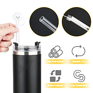 4pcs 11.8inch Replacement Straws for Stanley Adventure Travel Tumbler 40oz, Plastic Replacement Straw with Cleaning Brush and Reusable 0.4inch Cloud Straw Tip Covers for Stanley 40oz Water Jugs