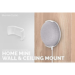 Screwless Wall & Ceiling Mount for Google Home Mini, Stick On Holder - Easy Install, No Tools, by Brainwavz (GMN01) (White)