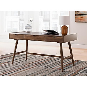 Signature Design by Ashley Lyncott Mid Century 3-Drawer 60" Home Office Desk with Cord Management, Open Cubby and Tapered Legs, Dark Brown
