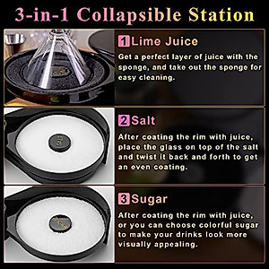 Margarita Salt Rimmer Set, Monkkino Salt Rimmer with 2 Sponges, 3-Tier Glass Rimmer, Margarita Salt Rimmer Dish for Cocktails, Bar Salt and Sugar Rimmer for Drinks, Bar Accessories for Bloody Mary