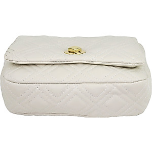 B BRENTANO Vegan Quilted Flap-Over Crossbody Bag with Chain Strap and Tassel Accent (Off-White)