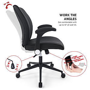 CHAIRMAN Premium Faux Leather Padded Mid-Back Adjustable-Height/Tilt, Swivel Office Computer Desk Chair with Flip-up Arms, Ergo Design for Sedentariness, Black