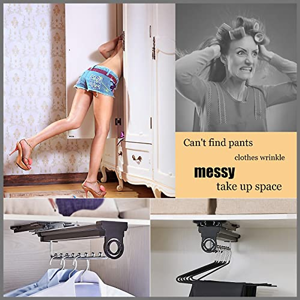 SYTH Extendable Closet Pull Out Rod，Heavy Duty Retractable Pull Out Clothes Hanger Rail Closet Valet Rod Rail Sliding Wardrobe Closet Organizer Rod,Extendable Closet Rod,5 Pcs Pants Rack