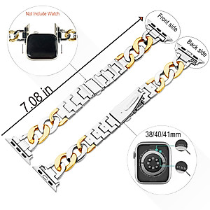 Kolgios 38/40/41mm Gold&Sliver Two Tone Cool Women Chain Smartwatch Bands Compatible for Apple Watch Series Band 9/8/7/6/SE/5 Stylish Adjustable Replacement Bracelet for Iwatch 8/9 Gift for Her