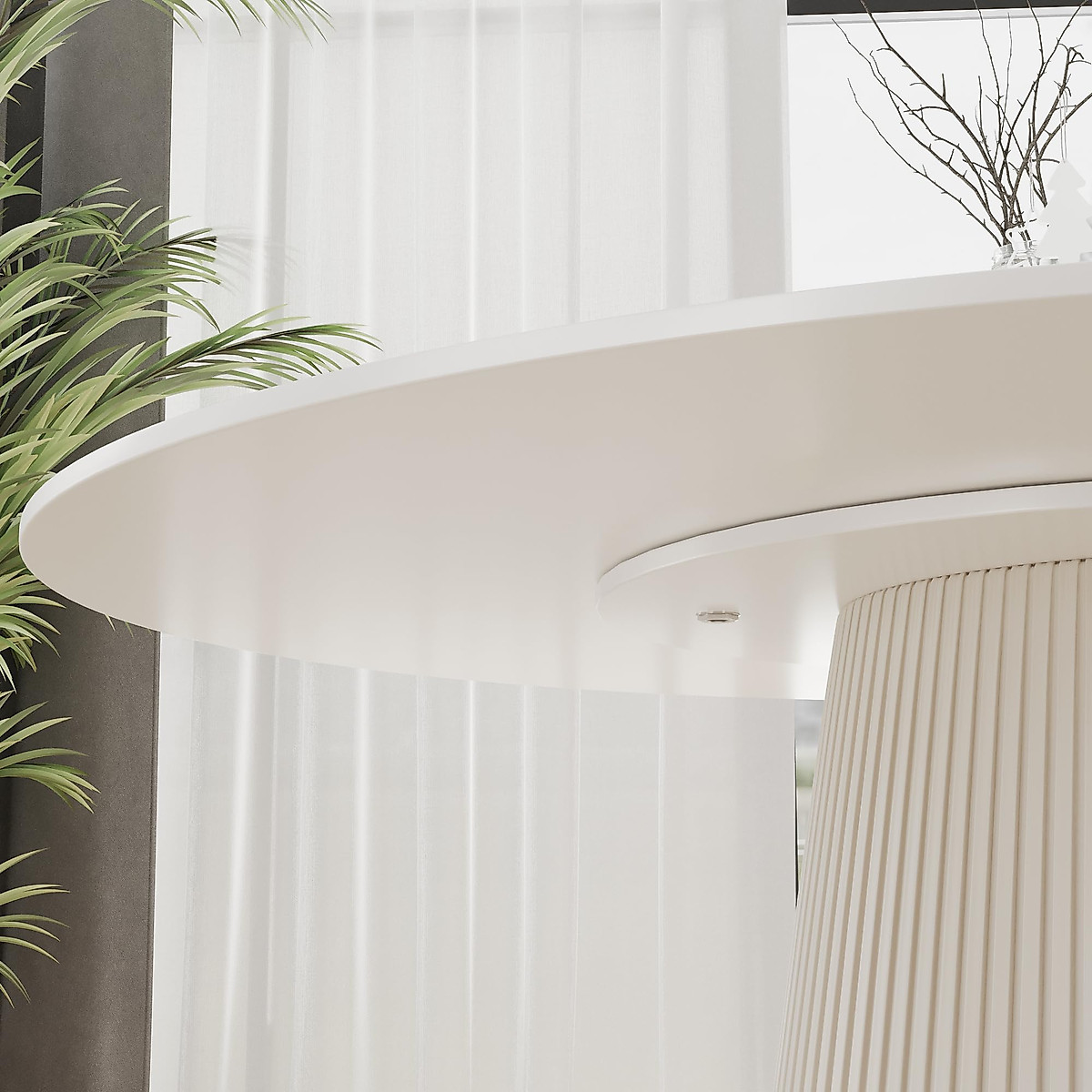 59'' Round Marble Dining Table for 6,Modern White Marble Sintered Stone Round Kitchen Table with Lazy Susan,Faux Marble Dining Table with Solid Wood Pedestal,Wrapped in PU Leather(Only Table)