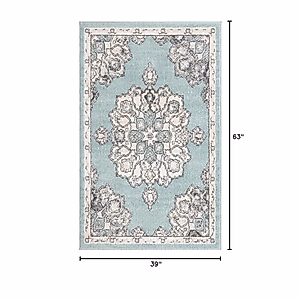 Rugs.com Parker Collection Rug – 3' X 5' Aqua Medium Rug Perfect for Living Rooms, Large Dining Rooms, Open Floorplans