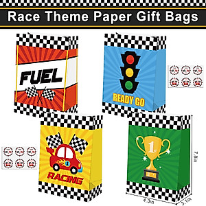 Erweicet Race Car Party Favors 84 PCS Mini Race Cars Keychains Slap Bracelet Stickers Straws Goody Treat Candy Bags for Kids Birthday Party Classroom Reward