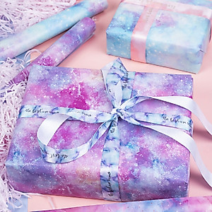 MAYPLUSS Wrapping Paper Roll - Mini Roll - 17 inch X 120 inch Per roll - Galaxy Design - Purple & Blue(42.3 sq.ft.ttl)