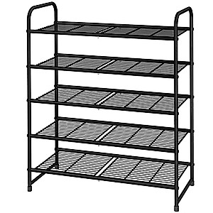 Simple Trending 5-Tier Stackable Shoe Rack, Expandable & Adjustable Shoe Organizer Storage Shelf, Wire Grid, Black