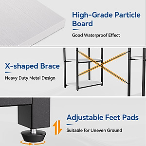 HYPIGO White Computer Desk with Printer Shelf, 63 Inch Industrial Office Desk with Storage Shelves, Writing Workstation with Bookshelf, Study Table for Home Office