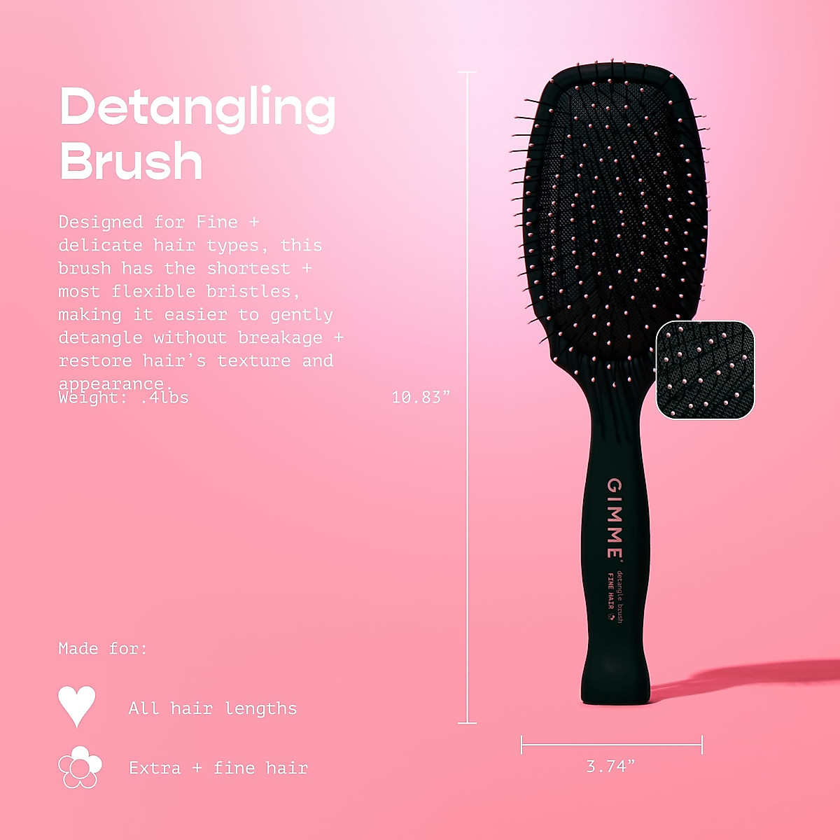 Gimme Beauty - Damage-Free Detangling Brush for Fine, Fragile, and Thin Hair - Anti-Static Heat Resistant Nylon Bristles