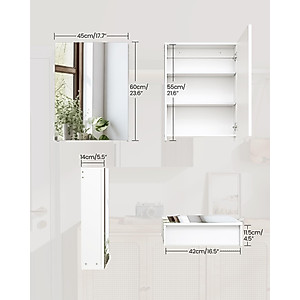 CHOEZON Bathroom Medicine Mirror Cabinet, Wall-Mounted Bathroom Vanity with Mirror, Bathroom Medicine Cabinet with Storage Function, Hanging Storage Cabinet, Adjustable Shelves, White