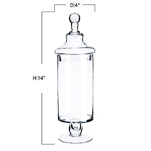 Glass Apothecary Jars, Clear Candy Bowl Dishes Holder Elegant Storage Buffet Display, Decorative Wedding Candy Organizer Canisters (Height: 14" Body: 4")