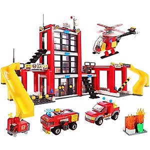 896 Pieces City Fire Station STEM Building Blocks Set, Fire Truck, Helicopter, Vehicle, Creative Fire Rescue Toy, Baseplates Storage Box, Roleplay Parent-Child Playset, Gift for Kids Boys Girls 6-12
