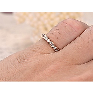 Art Deco Antique Diamond Wedding Ring,14K Rose Gold,Anniversary Ring,Half Eternity,Bezel Set,Stackable