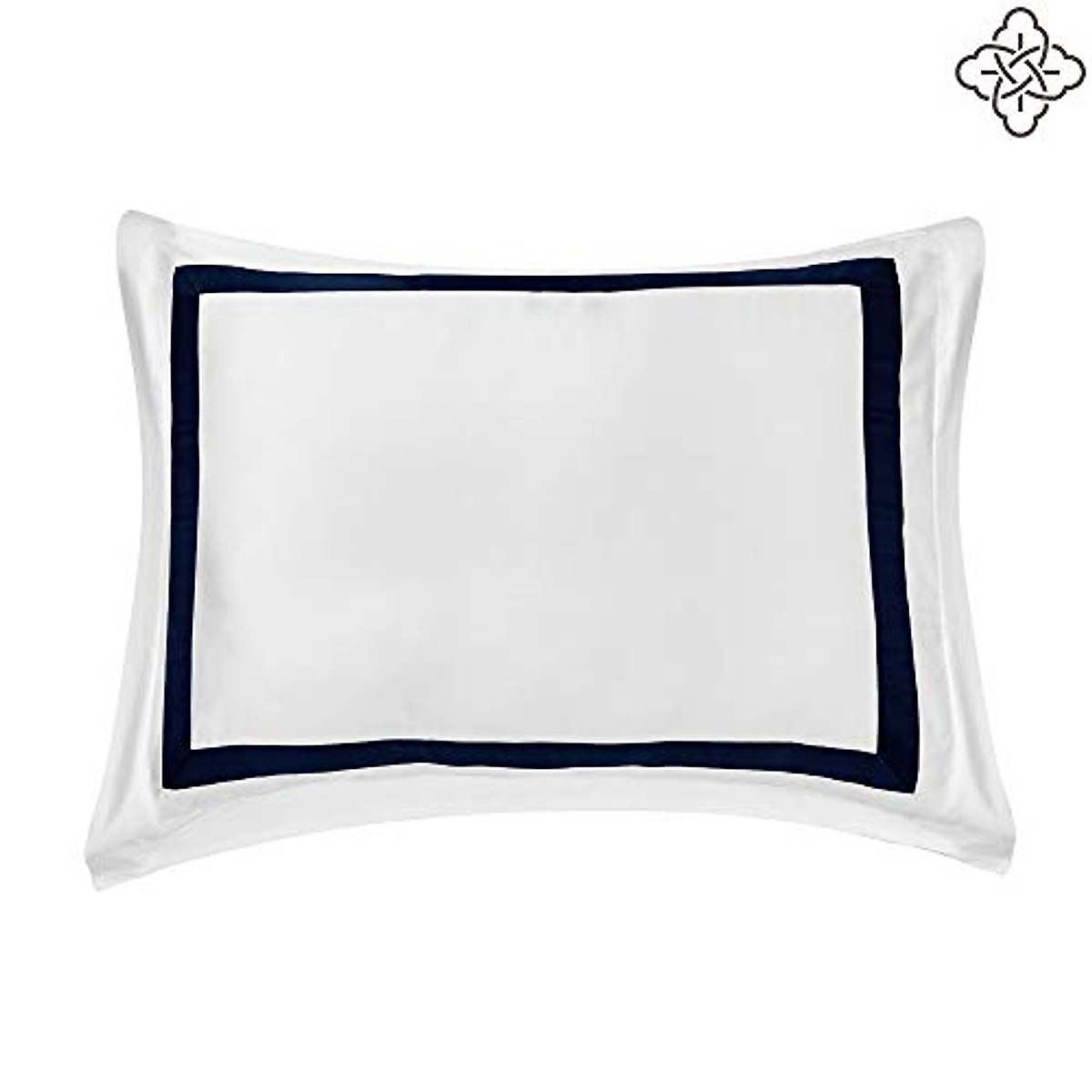 Bioweaves 100% Organic Cotton Banded Pillow Shams Soft Sateen Weave GOTS Certified – Standard/Queen Size, Set of 2, White & Navy