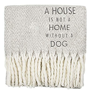 Pavilion Gift Company A House is Not A Home Without A Dog 50x60 Super Soft Herringbone Chevron Tassel Throw Blanket, Gray
