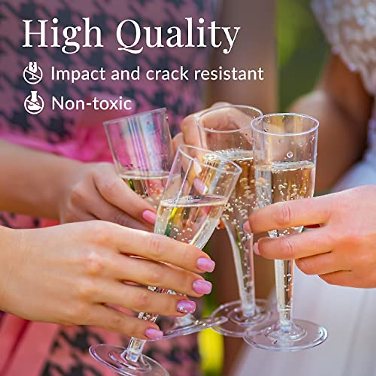 100 Plastic Champagne Flutes Disposable | Clear Plastic Glasses for Parties | Toasting and Mimosa Glasses | Wedding Party Bulk Pack | New Years Eve Party Supplies 2023