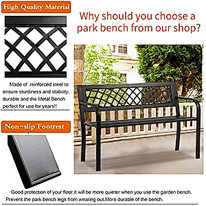 YIQIEDEY Garden Bench Outdoor Bench Patio Bench Metal Bench with Mesh Pattern, Outdoor Benches Black Park Bench Sturdy Steel Frame Furniture for Park Yard Front Porch Path Lawn Work Entryway, 400lbs