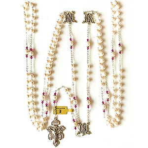 elegantmedical Pearl Cross Necklace lasso STERLING SILVER FATHER BEADS wedding rosary