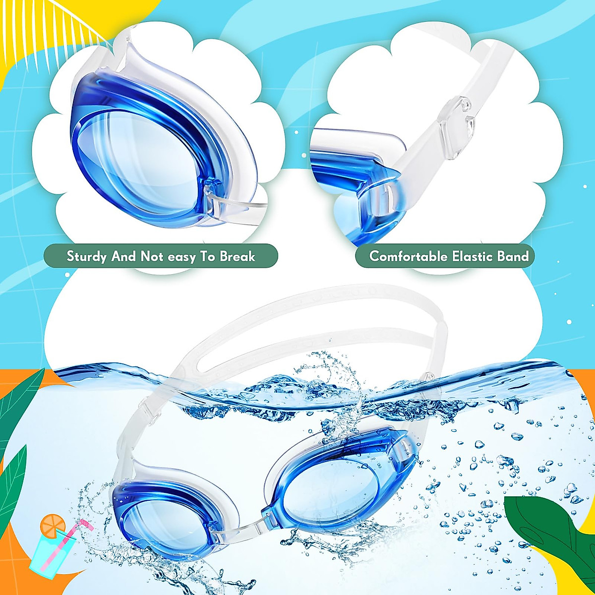 Kanayu 72 Pairs Swimming Goggles for Adult with 72 Set Ear Plug and Nose Clips Youth Anti Fog Water Sport Swim Goggles No Leaking Wide Vision Swim Glasses, 4 Color