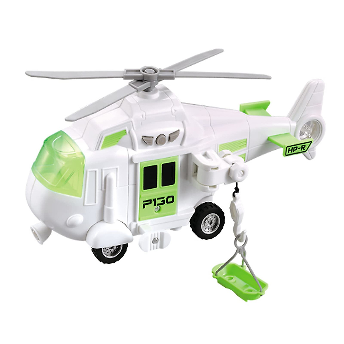 OMGTOY Military Helicopter, Airforce Airplane Toy with Hanging Basket Lights and Sounds for Kids(White)
