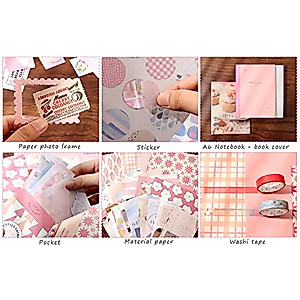 Draupnir Pink Cute Kawaii Aesthetic Scrapbook Kit(348pcs), Bullet Junk Journal Kit with Journaling/Scrapbooking Supplies, Stationery,A6 Grid Notebook with Graph Ruled Pages DIY Gift for Teen Girl