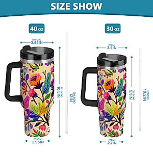Yasala Car Tumbler with Handle Rainbow Flower Cartoon Flora Travel Mug Coffee Cup Insulated Beverage Container Mega Cup for Hot Cold Drinking Thermos Water Bottle Cupholder Friendly 40 oz