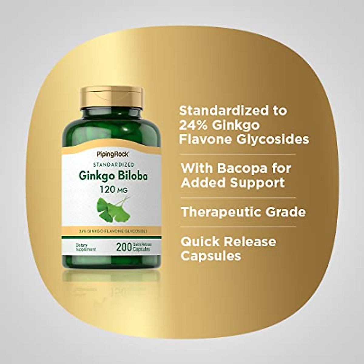 Piping Rock Ginkgo Biloba 120mg | 200 Capsules | Standardized Extract Supplement | Non-GMO, Gluten Free