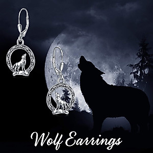 YFN Viking Wolf Dangle Drop Earrings Sterling Silver Norse Celtic Wolf Moon Earrings for Women (Wolf Earrings)