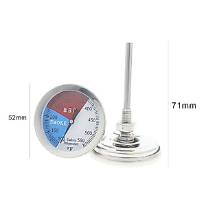 1Pc Silver BBQ Thermometer Gauge Kitchen Oven Smoke Grill Thermometer 3 Color-Coded Zones Grill Wood Charcoal Temperature Gauge Quick Response Stainless Steel with Large Dial Metal Grill Thermometers