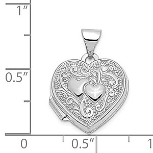 The Black Bow 14k White Gold 15mm Double Design Heart Shaped Locket