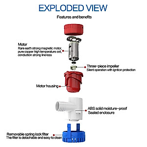 Submersible Boat Bilge Water Pump 12v 1100gph Non-Automatic Marine Electric Bilge Pump for Ponds, Pools, Spas Silent, Boat Caravan RV Submersible