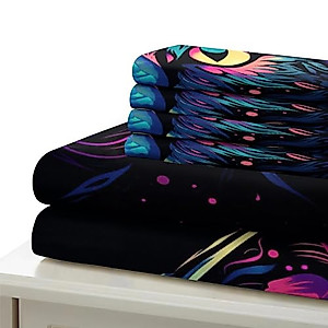 MEFESE Colorful Line Cat Theme 3D Bedding Duvet Cover Set Neon Cool Style 3 Piece (1 Duvet Cover+2 Pillowcase) for Teen Boys Girls Sports Microfiber Bedding Quilt Twin（173x218cm）