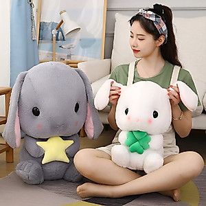 HOUPU Soft Toy - Sitting Lop Eared Rabbit, Easter White Rabbit Stuffed Bunny Animal with Carrot Soft Lovely Realistic Long-Eared Standing Pink Plush Toys (Pink-Strawberry,8.6in/22cm)
