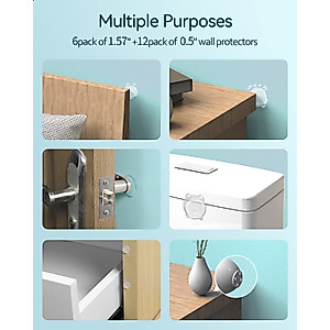 Door Stoppers Wall Protectors, 6pcs 1.57" + 12pcs 1/2" LEOADE Door Knob Stops Cabinet Handle Rubber Bumpers with Self Adhesive Quick Shock Absorbent, Refrigerator Furniture Silicone Silencer -Clear