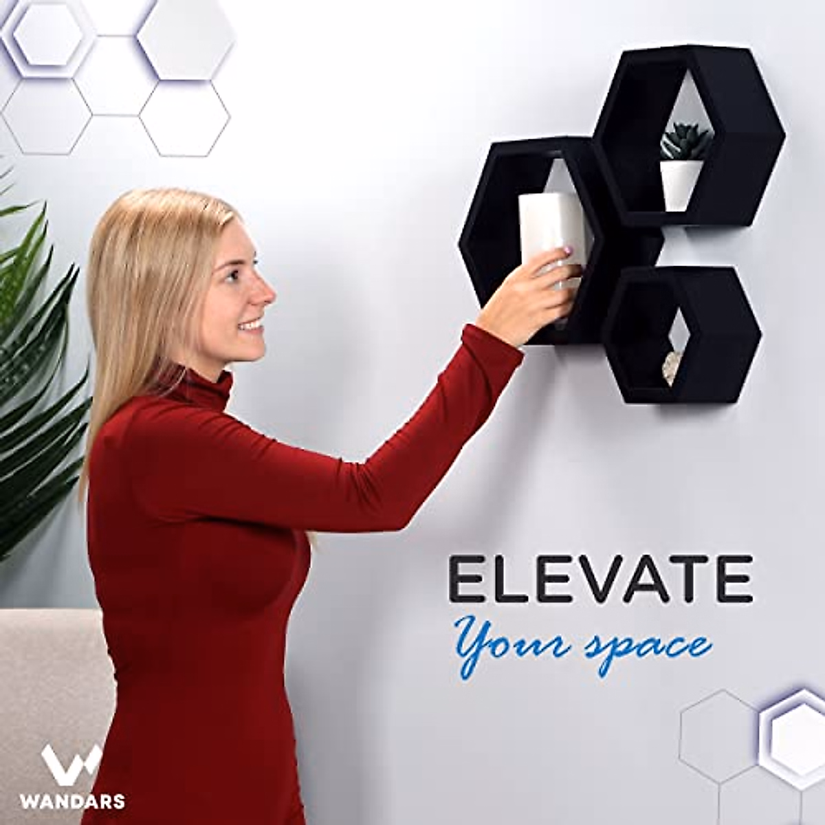 Set of 3 Pine Wood Hexagon Shelves for Wall Decor - Farmhouse Honeycomb Shelves for Living Room Decor, Kitchen Storage, Wall Mount Rustic Boho Shelves