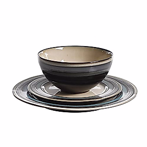 Gibson Elite 116870.12R Everston 12 Piece Reactive Glaze Dinnerware Set, Teal and Cream