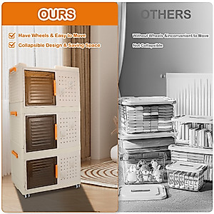 FZANVAN Collapsible Plastic Storage bin with Doors, pegboard, Hooks, and Wheels, Easy to Move, Suitable for Living Room, Bedroom, Laundry Room, and Small Spaces