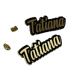 Personalized Custom Black and Gold Posts Studs Earrings Name Plate Laser Cut Design Stunning - Quality, Attractive Fashion Earrings, Made To Order, Any Name or Word - 1 INCH Size, Post Earrings Design