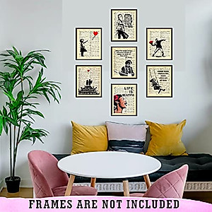 Banksy Wall Art Set - Motivational Graffiti Street Art Positive Inspirational Quotes Encouraging Poster for Living Room Teens Bedroom Home Office Decor - Unframed 8 x 10 Dictionary Prints