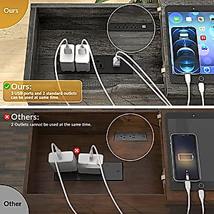 Aheaplus Sofa Side Table with USB Ports and Outlets, Narrow End Table Set of 2 with Charging Station, Bedside Nightstand with Storage Shelves, Slim Side Table，Black Oak