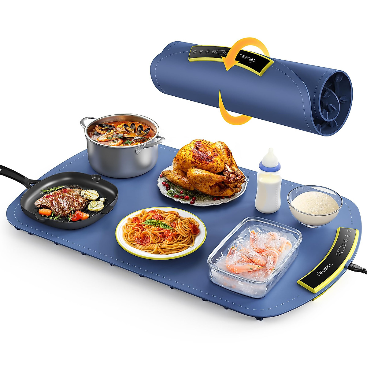 COLDFILL Electric Warming Tray - Foldable Food Warming Mat with 8 Temp Setting, Full-Surface Heat in 5s, 4 Hours Auto-Off, Easy to Clean with Nano-Material, for Buffet, for Party, for Thawing