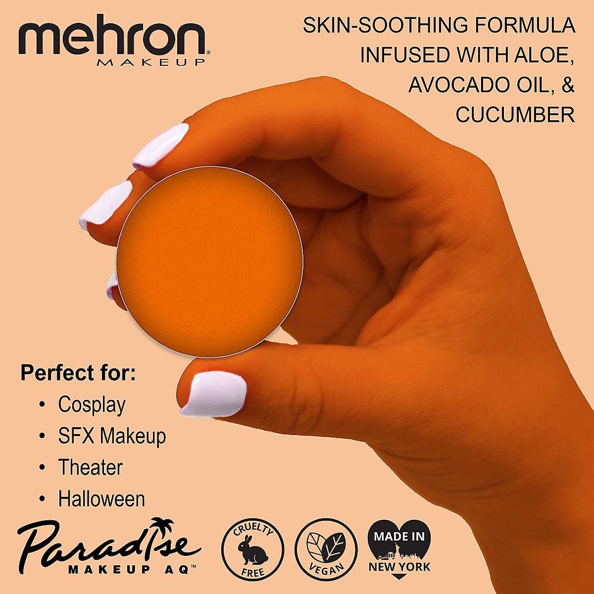 Mehron Makeup Paradise Makeup AQ Refill Size | Stage & Screen Performance, Face & Body Painting, Beauty, Cosplay, and Halloween | Water Activated Face Paint, Body Paint .25 oz (7 ml) (Orange)